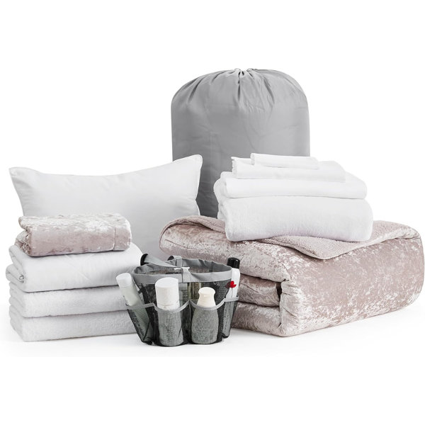 DormCo Packs Pink Velvet 8 Piece Starter College Dorm Reversible Bedding Package | Wayfair